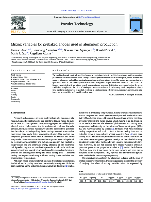 (PDF) Mixing variables for prebaked anodes used in aluminum production