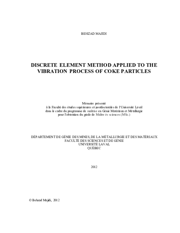(PDF) Discrete Element Method Applied to the Vibration Process of Coke Particles | Houshang ...