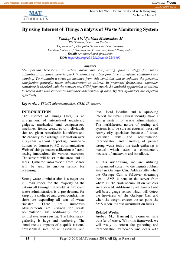 (PDF) By using Internet of Things Analysis of Waste Monitoring System