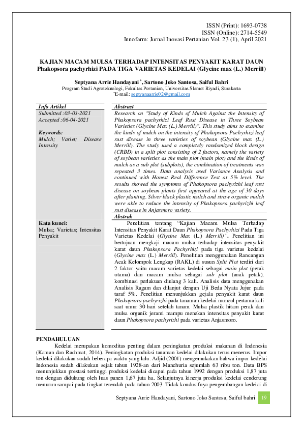 (PDF) KAJIAN MACAM MULSA TERHADAP INTENSITAS PENYAKIT KARAT DAUN ...