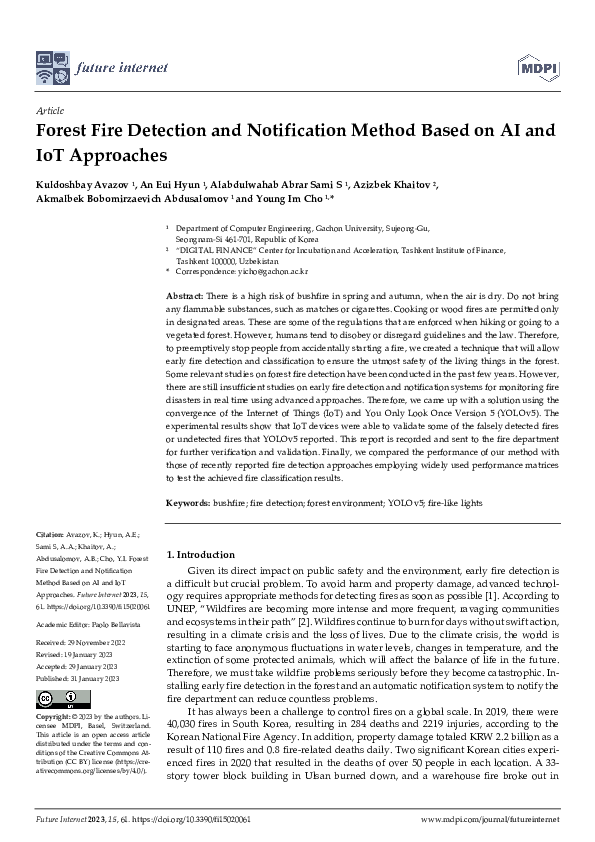 Pdf Forest Fire Detection And Notification Method Based On Ai And Iot Approaches