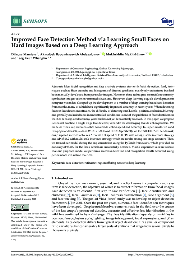 Pdf Improved Face Detection Method Via Learning Small Faces On Hard