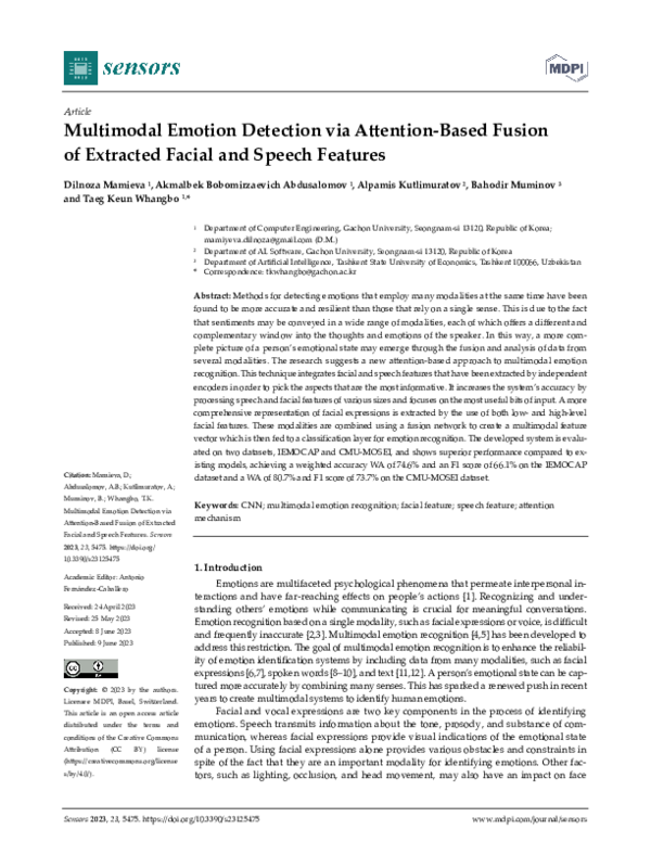 Pdf Multimodal Emotion Detection Via Attention Based Fusion Of Extracted Facial And Speech