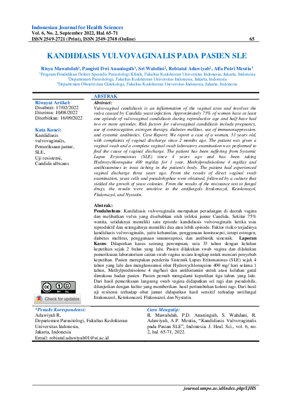 (PDF) Kandidiasis Vulvovaginalis Pada Pasien Sle | dr. Risya Mawahdah - Academia.edu