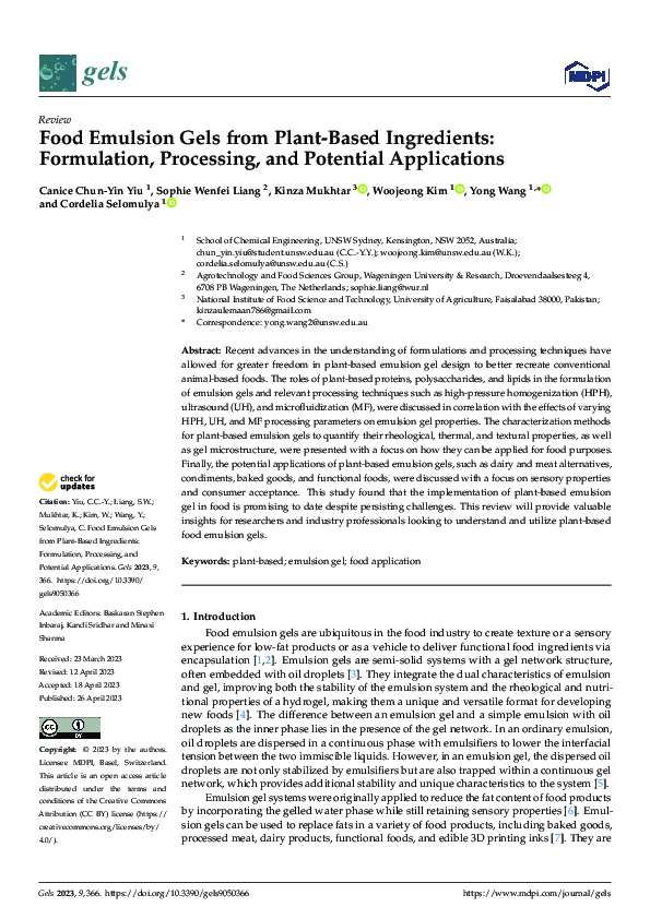 (PDF) Food Emulsion Gels from Plant-Based Ingredients: Formulation ...
