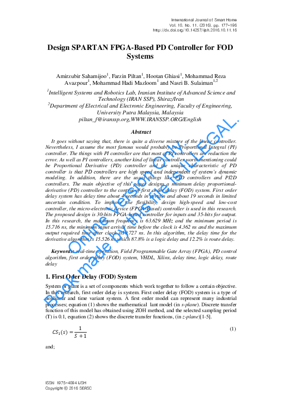 Design SPARTAN FPGA-Based PD Controller for FOD Systems