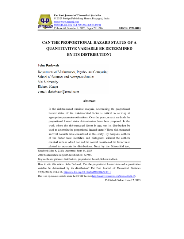 (PDF) Can the Proportional Hazard Status of a Quantitative Variable Be Determined by Its ...