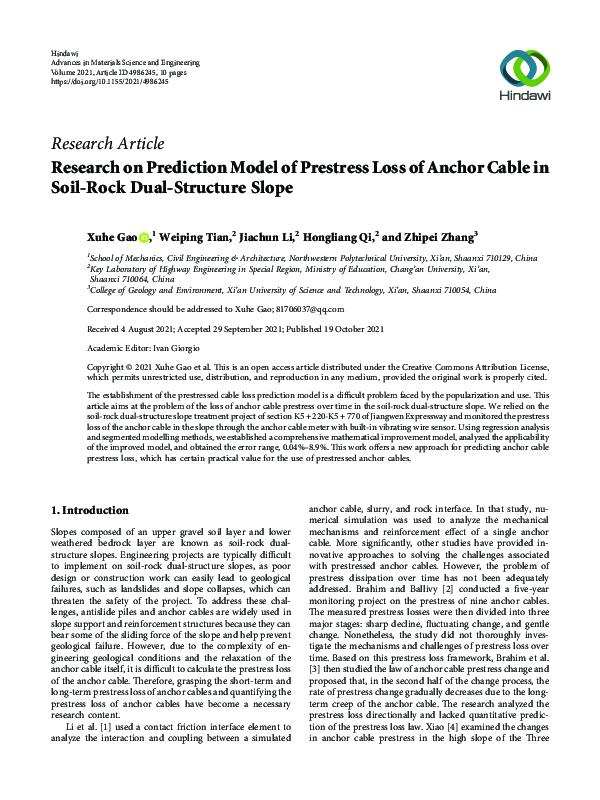 (PDF) Research on Prediction Model of Prestress Loss of Anchor Cable in ...