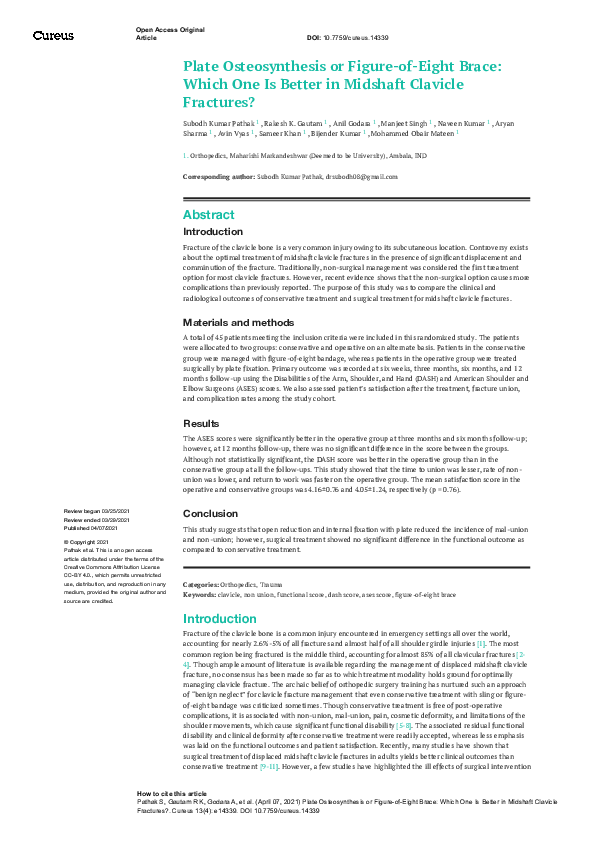 (PDF) Plate Osteosynthesis or Figure-of-Eight Brace: Which One Is ...