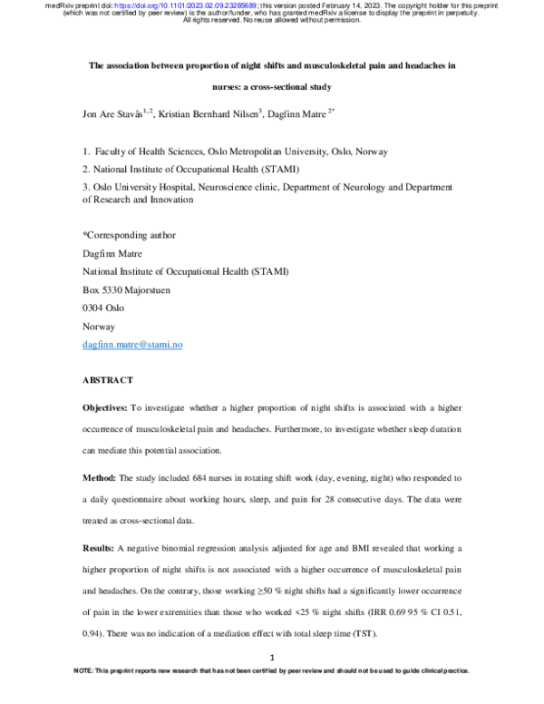 (PDF) The association between proportion of night shifts and ...