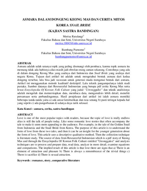 (PDF) Asmara Dalam Dongeng Keong Mas Dan Cerita Mitos Korea Snail Bride ...
