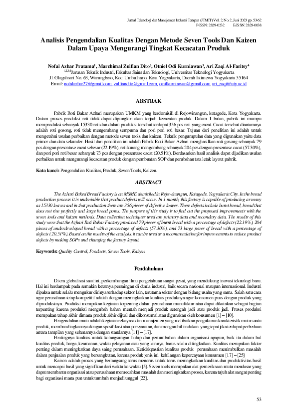 (PDF) Analisis Pengendalian Kualitas Dengan Metode Seven Tools Dan Kaizen Dalam Upaya Mengurangi ...