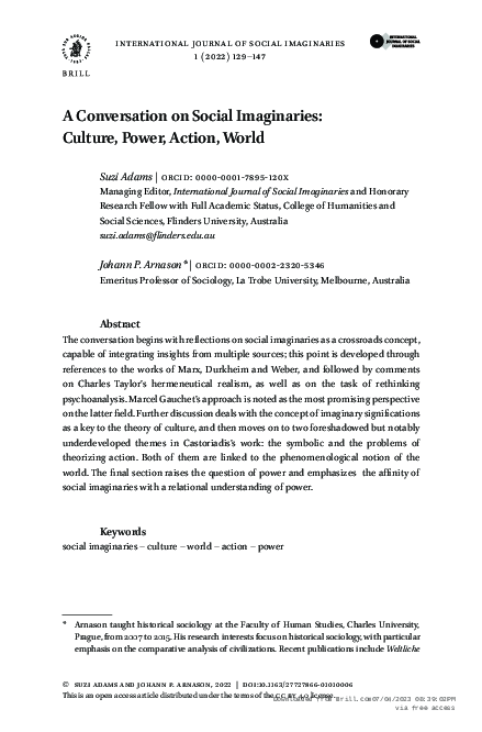 (PDF) A Conversation on Social Imaginaries: Culture, Power, Action, World