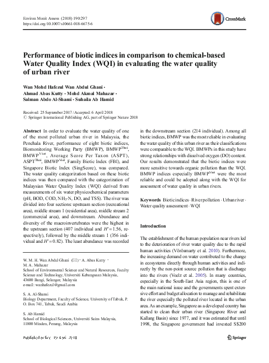 (PDF) Performance of biotic indices in comparison to chemical-based ...
