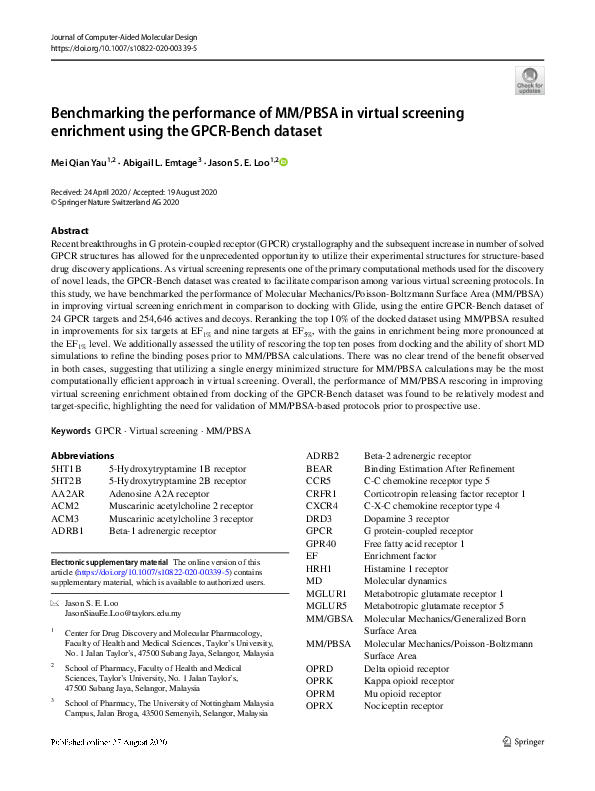 (PDF) Benchmarking the performance of MM/PBSA in virtual screening ...