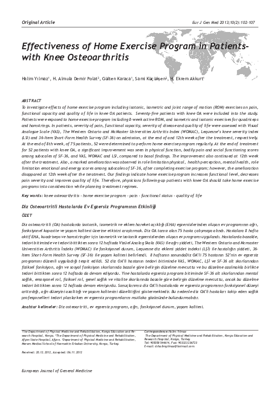 Pdf Effectiveness Of Home Exercise Program In Patientswith Knee Osteoarthritis