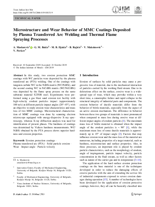 (PDF) Microstructure and Wear Behavior of MMC Coatings Deposited by Plasma Transferred Arc ...