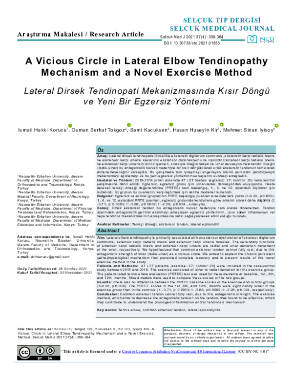 (PDF) A Vicious Circle in Lateral Elbow Tendinopathy Mechanism and a Novel Exercise Method