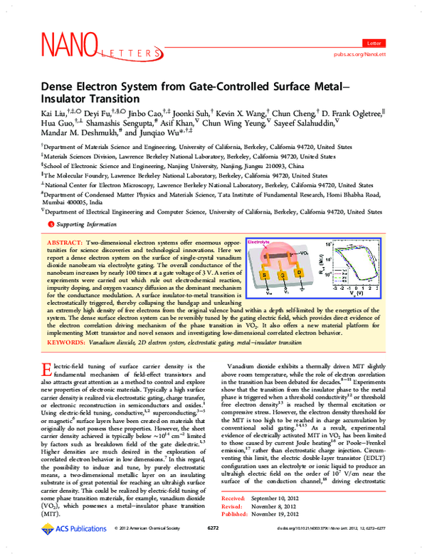 (PDF) Dense Electron System from Gate-Controlled Surface Metal–Insulator Transition