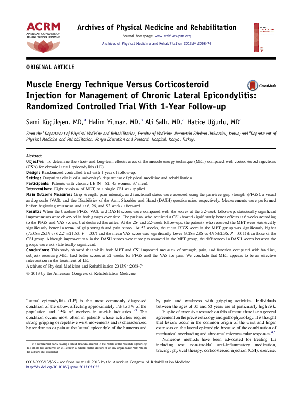 (PDF) Muscle Energy Technique Versus Corticosteroid Injection for ...