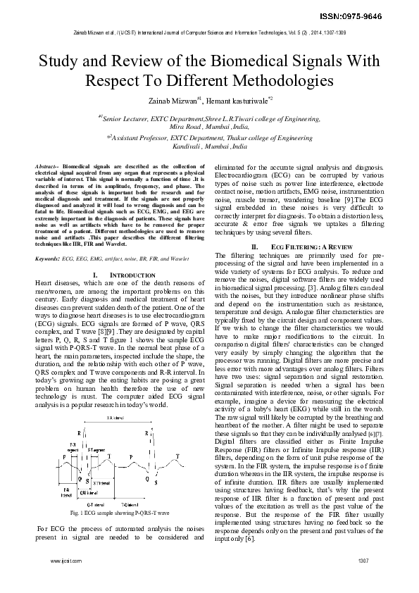(PDF) Study and Review of the Biomedical Signals With Respect To Different Methodologies