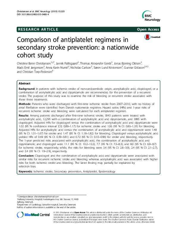 (PDF) Comparison of antiplatelet regimens in secondary stroke prevention: a nationwide cohort study