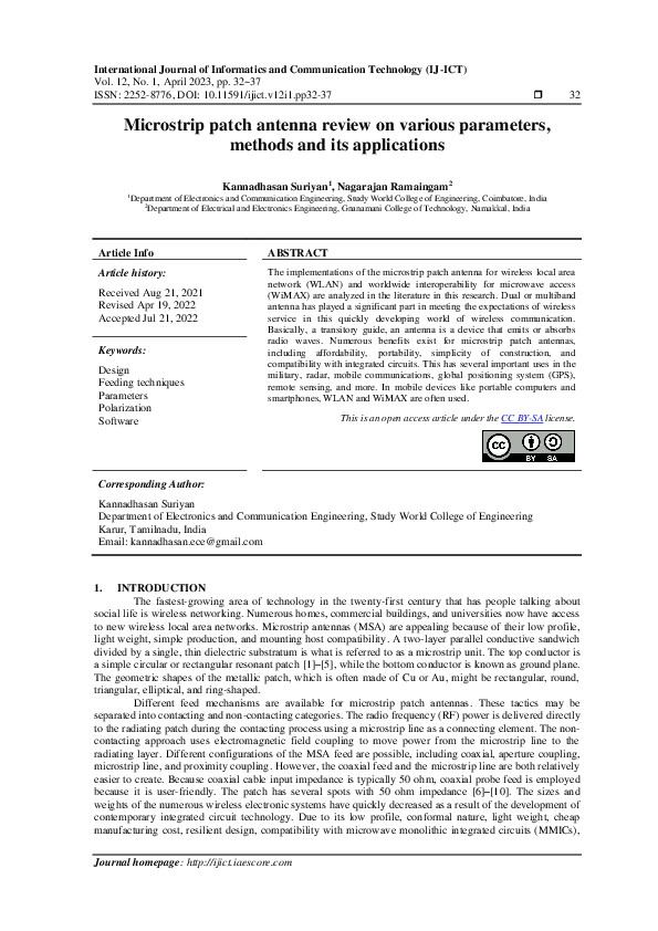 (PDF) Microstrip patch antenna review on various parameters, methods and its applications