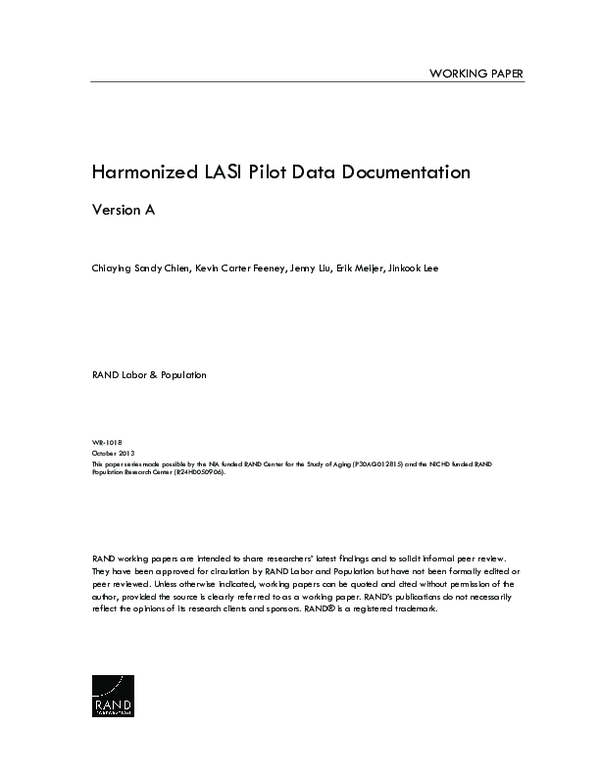 (PDF) Harmonized LASI Pilot Data Documentation: Version A