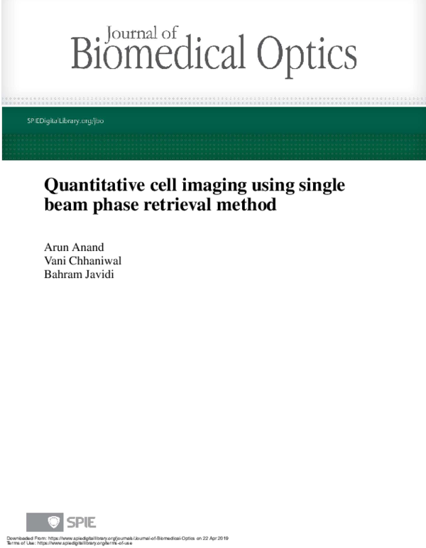 (PDF) Quantitative cell imaging using single beam phase retrieval method