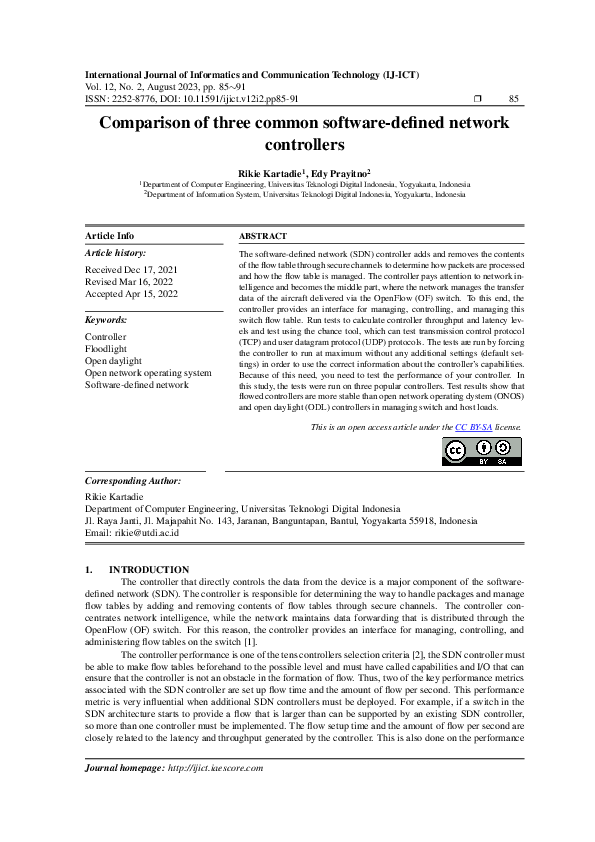 (PDF) Comparison of three common software-defined network controllers