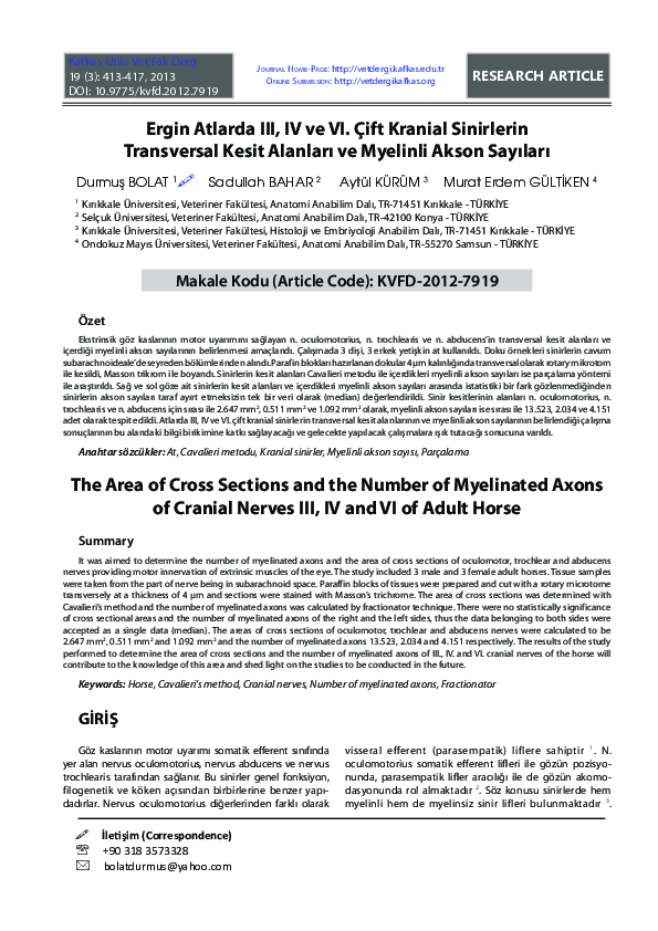 (PDF) Ergin Atlarda III, IV ve VI. Çift Kranial Sinirlerin Transversal ...