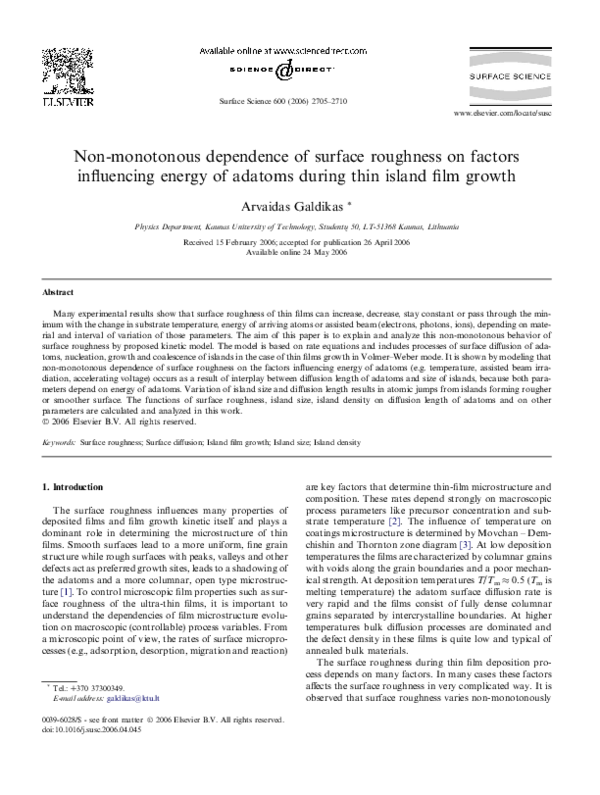 Pdf Non Monotonous Dependence Of Surface Roughness On Factors