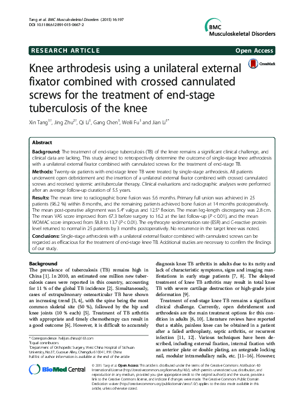 (PDF) Knee arthrodesis using a unilateral external fixator for the ...