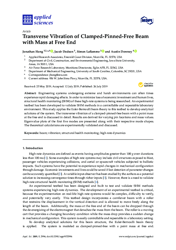 (PDF) Transverse Vibration of Clamped-Pinned-Free Beam with Mass at ...