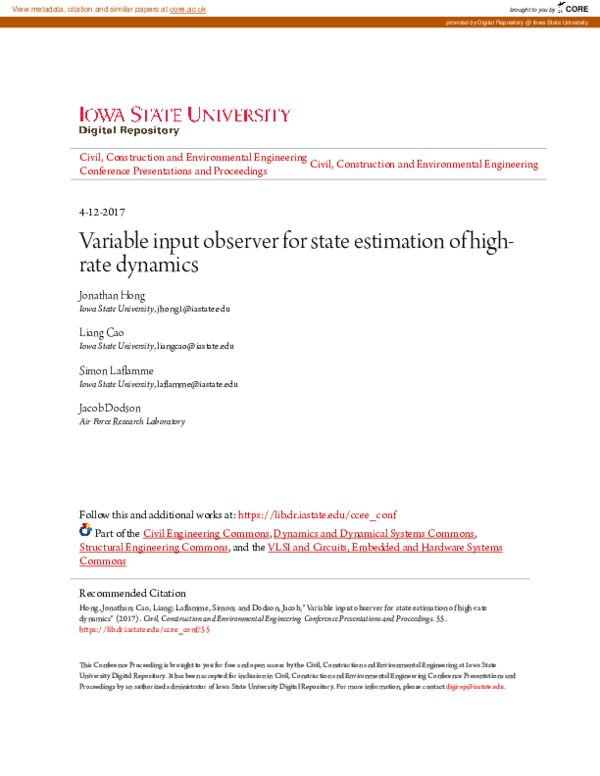 (PDF) Variable input observer for state estimation of high-rate dynamics