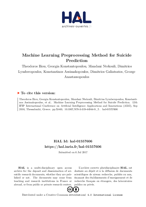 Pdf Machine Learning Preprocessing Method For Suicide Prediction