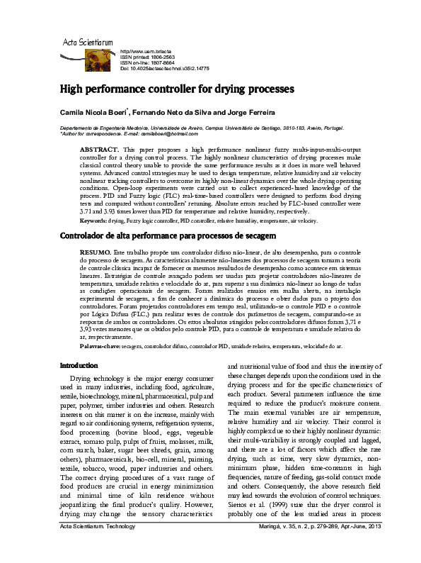 (PDF) High performance controller for drying processes