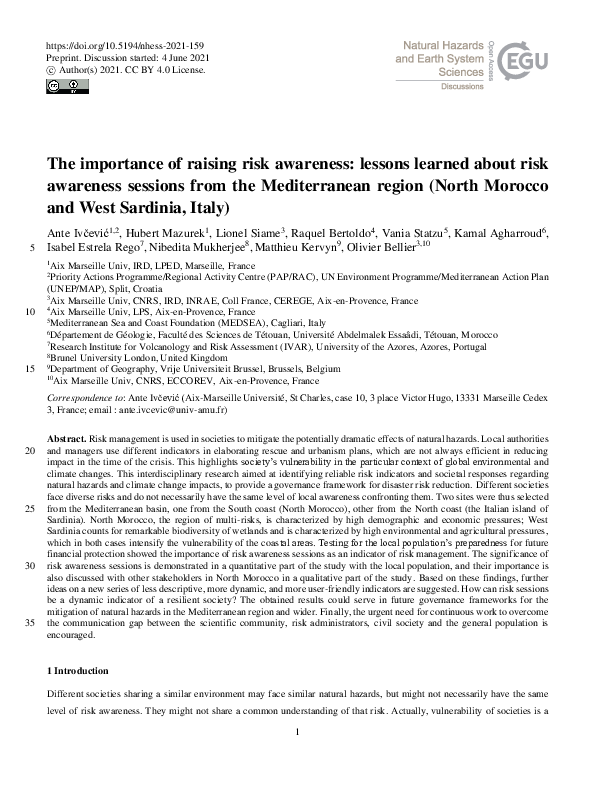 (PDF) The importance of raising risk awareness: lessons learned about ...