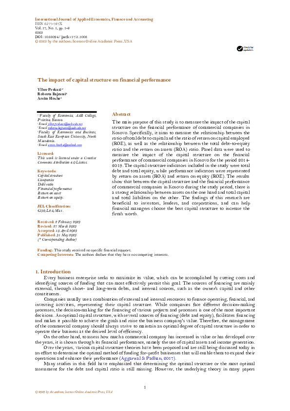 (PDF) The impact of capital structure on financial performance