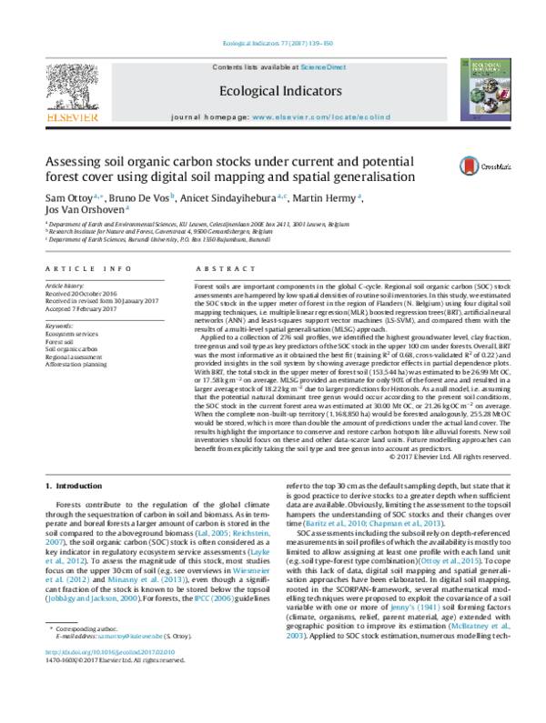 (PDF) Assessing soil organic carbon stocks under current and potential forest cover using ...