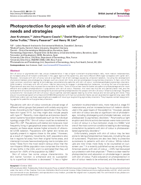 (PDF) Photoprotection for people with skin of colour: needs and strategies