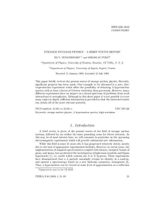 (PDF) Strange Nuclear Physics - a Brief Status Report