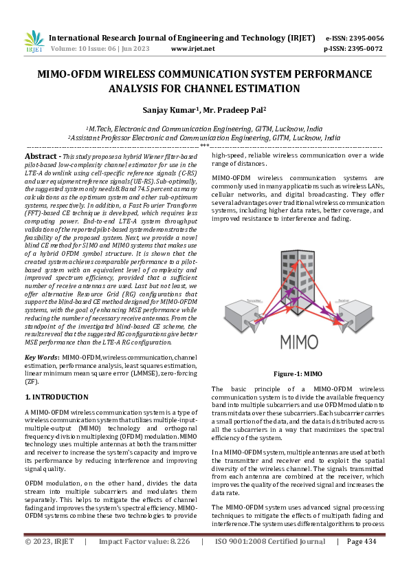 Pdf Mimo Ofdm Wireless Communication System Performance Analysis For