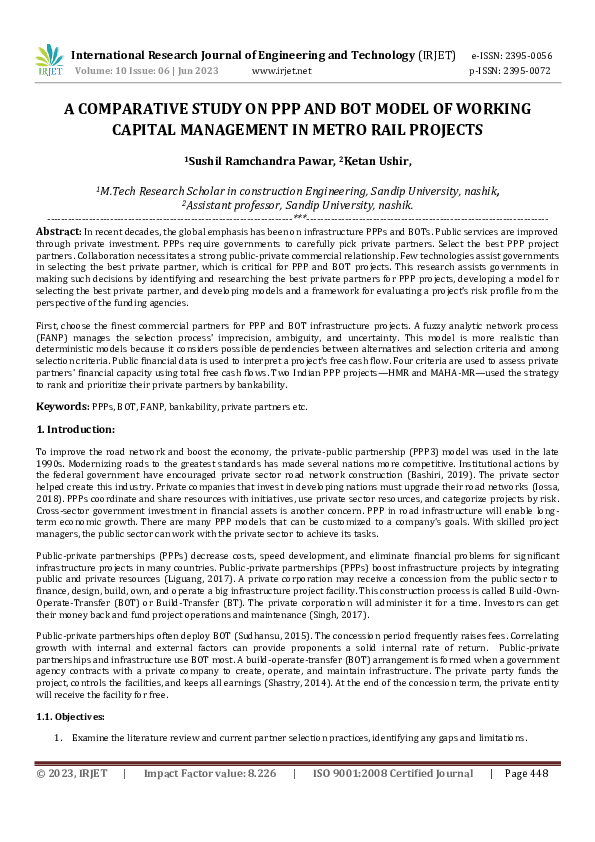 (PDF) A COMPARATIVE STUDY ON PPP AND BOT MODEL OF WORKING CAPITAL ...