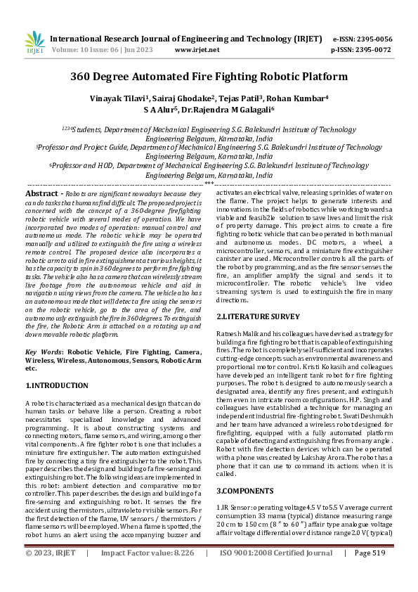 (PDF) 360 Degree Automated Fire Fighting Robotic Platform