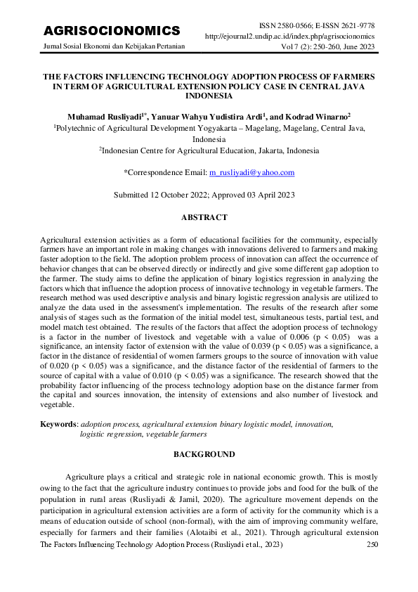 (PDF) The Factors Influencing Technology Adoption Process of Farmers in Term of Agricultural ...
