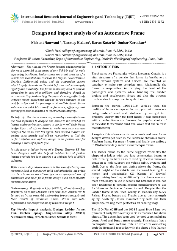 (PDF) Design and impact analysis of an Automotive Frame