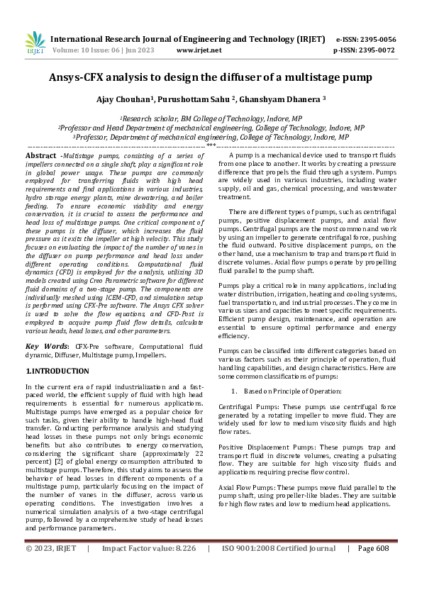 (PDF) Ansys-CFX analysis to design the diffuser of a multistage pump