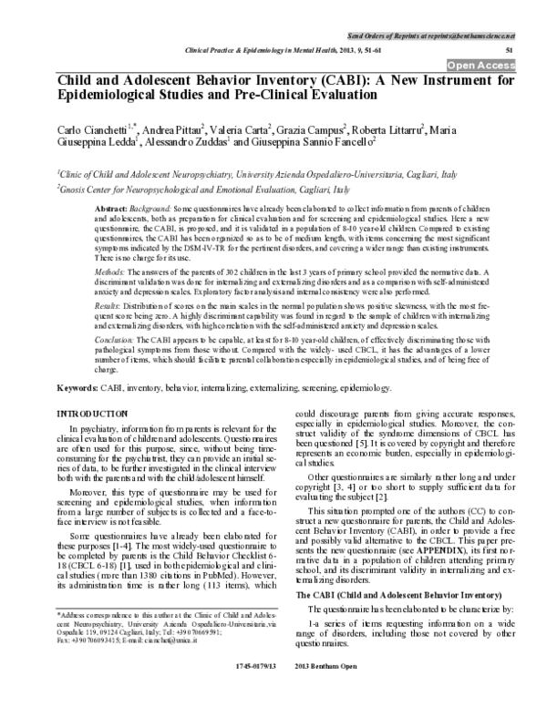 (PDF) Child and Adolescent Behavior Inventory (CABI): A New Instrument ...