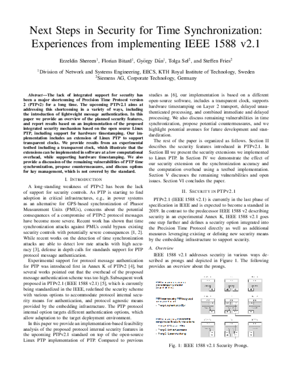 (PDF) Next Steps in Security for Time Synchronization: Experiences from ...